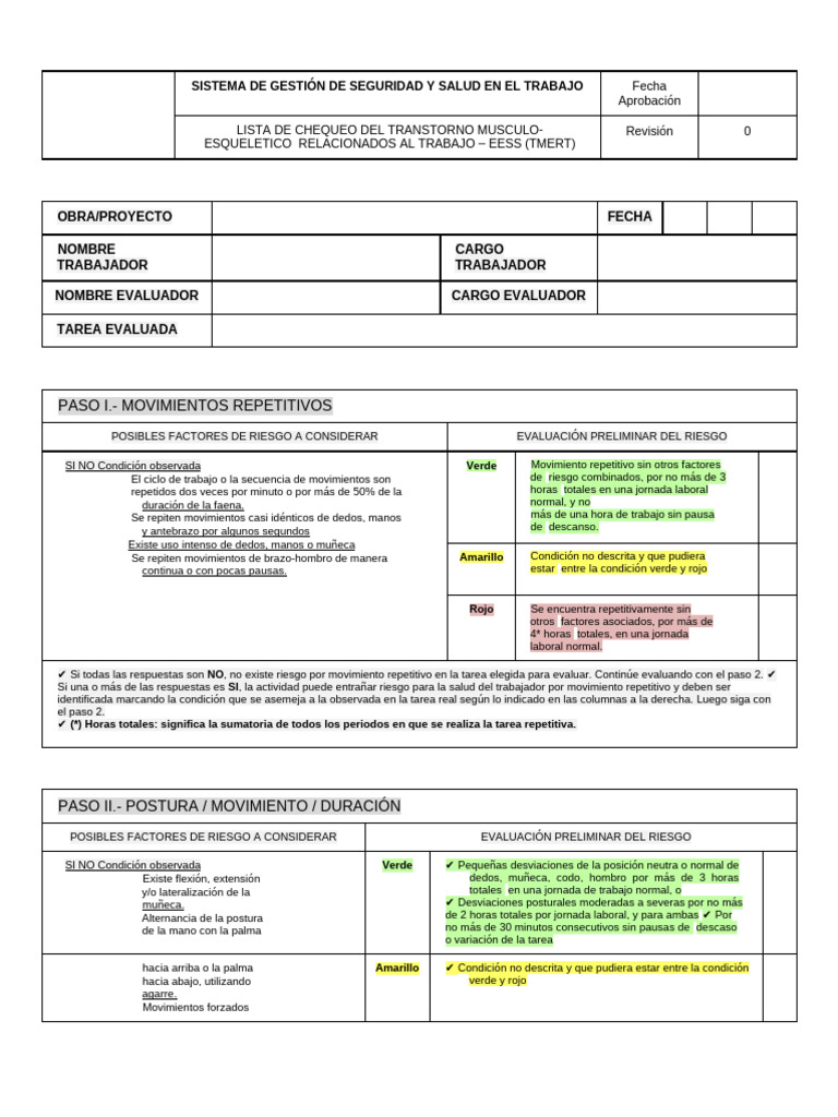 3 Listas de Chequeo Tmert-Eess | PDF | Tiempo de trabajo | Codo