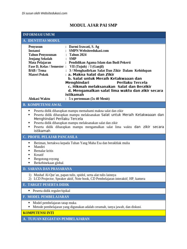 Modul Ajar Pai SMP | PDF