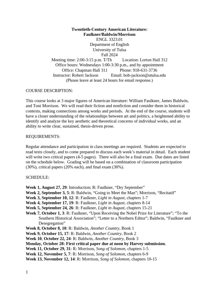 Jackson - Faulkner-Baldwin-Morrison - Fall 2024 | PDF | Plagiarism ...