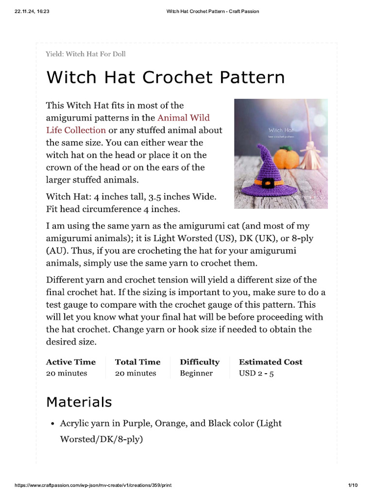 Witch Hat Crochet Pattern - Craft Passion | PDF