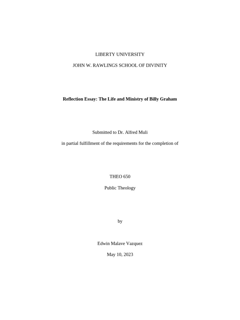 Reflection Essay - The Life and Ministry of Billy Graham | PDF | Billy ...