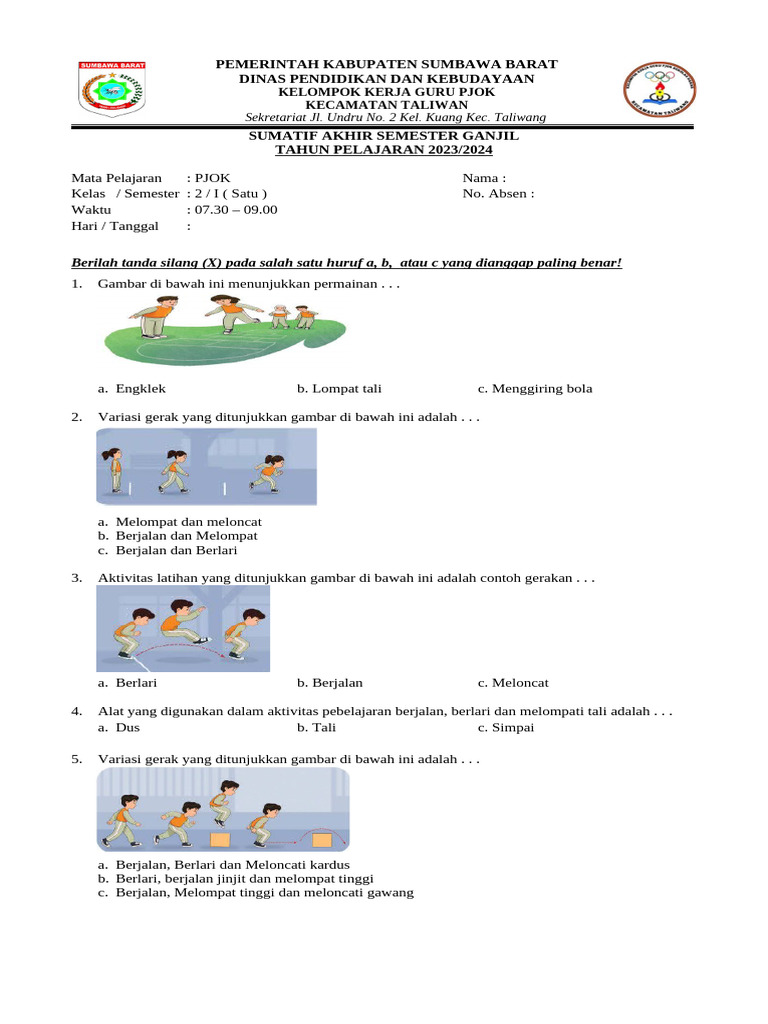 Ujian PJOK Semester 1 Kelas 2 | PDF