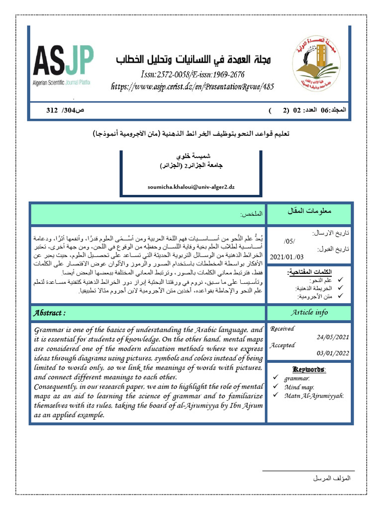 تعليم قواعد النحو الخرائط الذهنية (متن الآجرومية أنموذجا) teaching ...