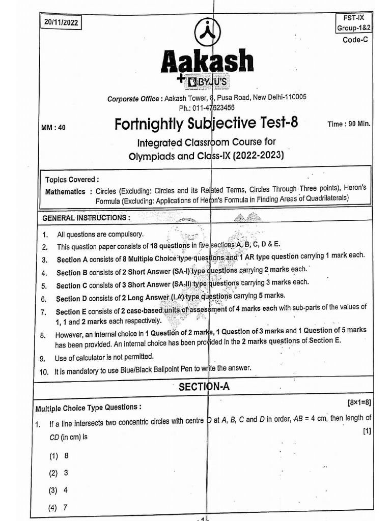 FST 08 Maths IX2022 | PDF