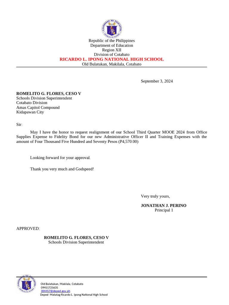 Ricardo L. Ipong National High School: Romelito G. Flores, Ceso V | PDF