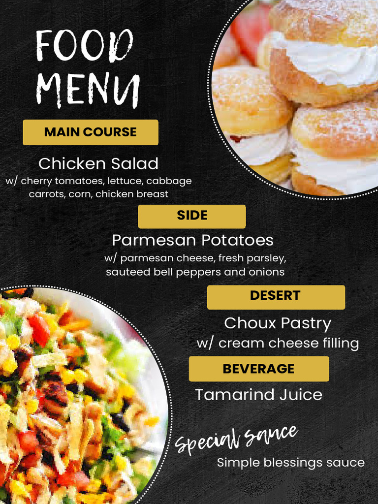 Black & Orange Modern Food Menu Portrait | PDF