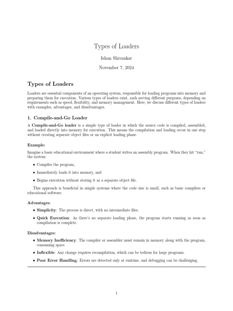 Overview of Loader Types in Systems | PDF | Programming | Computer Program