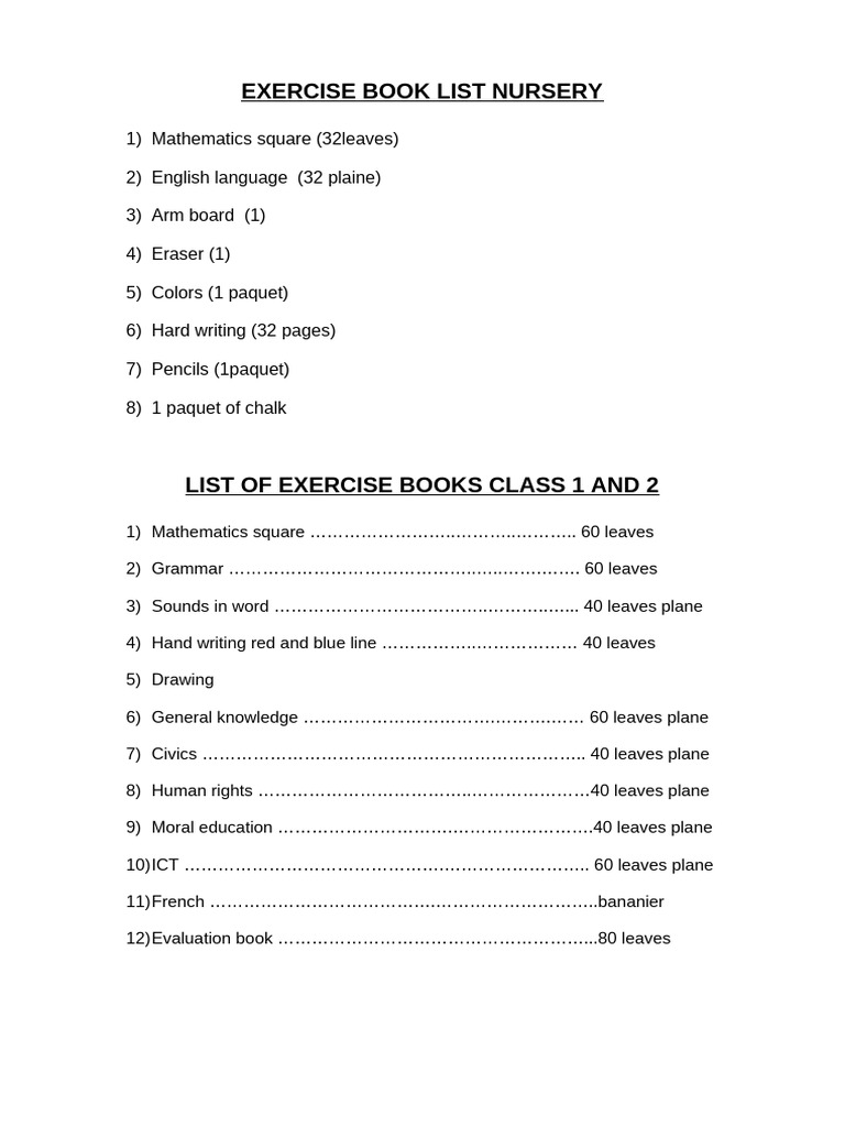 Exercise Book Requirements by Class | PDF | Liberal Arts Education ...