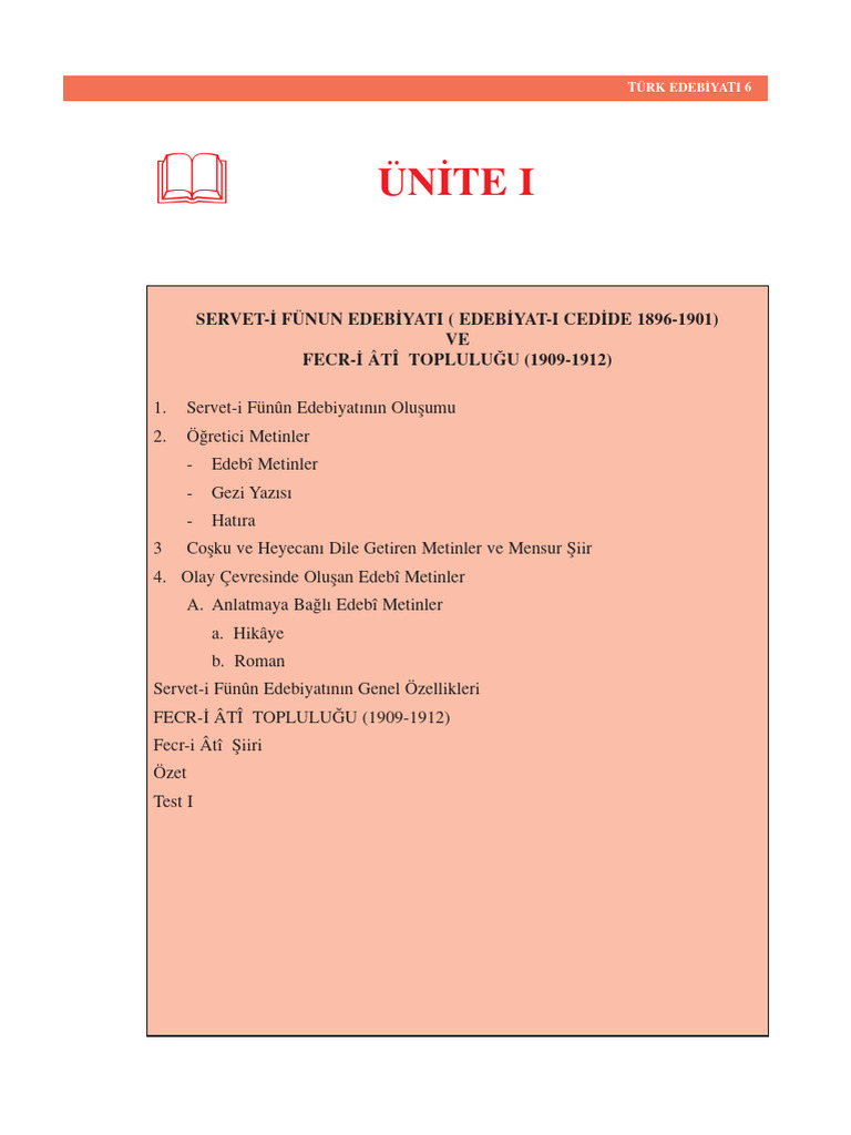Serveti Fünun Edebiyatı Ve Fecri Ati Topluluğu Ders Kitabından | PDF