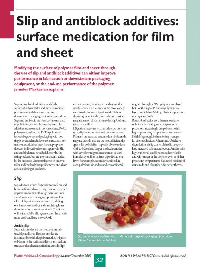 Markarian - 2007 - Slip and Antiblock Additives Surface Medication F | PDF | Friction | Polymers