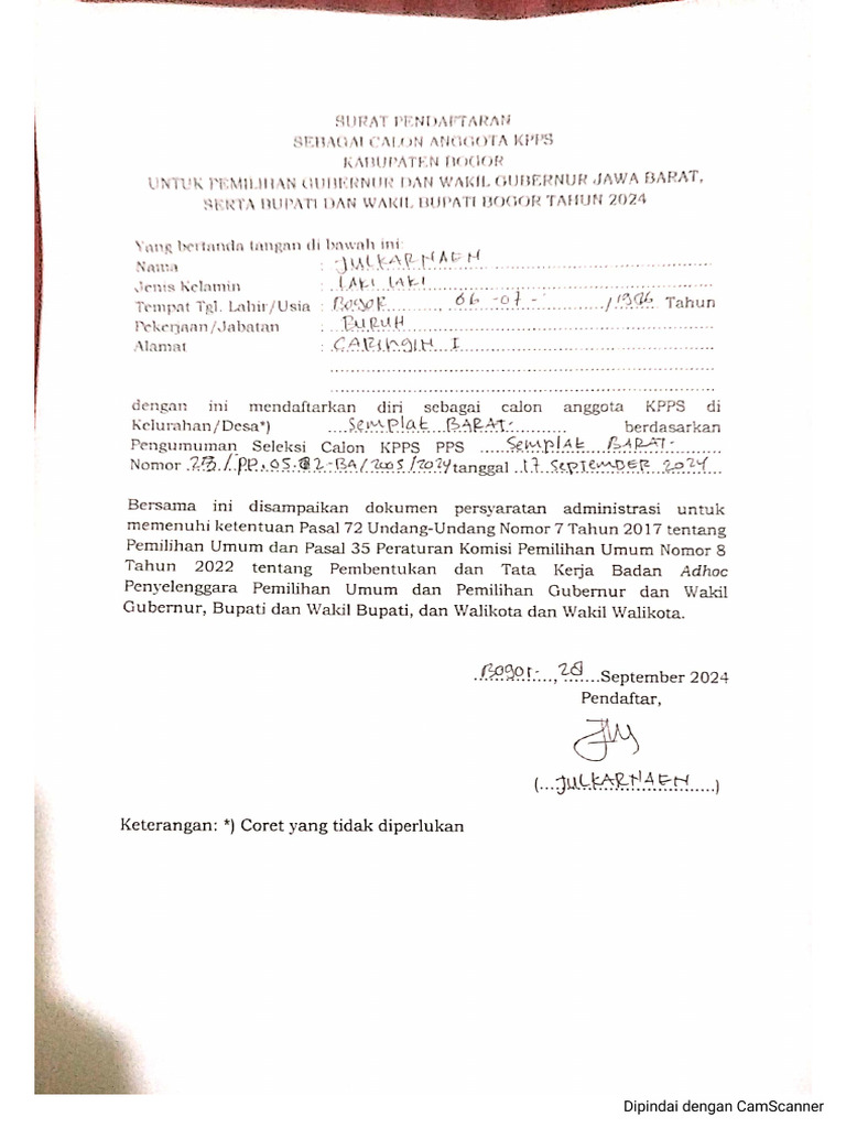 Ijul Surat Pendaftaran Tps 2 | PDF