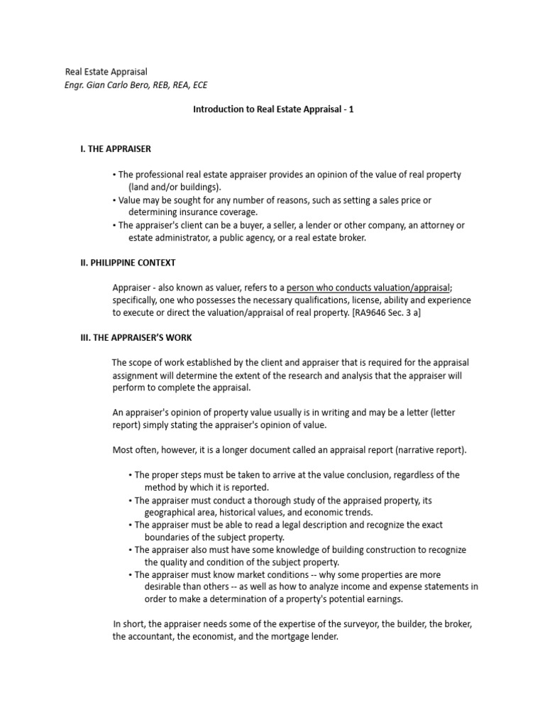 Notes 1 - Introduction To Real Estate Appraisal | PDF | Real Estate ...