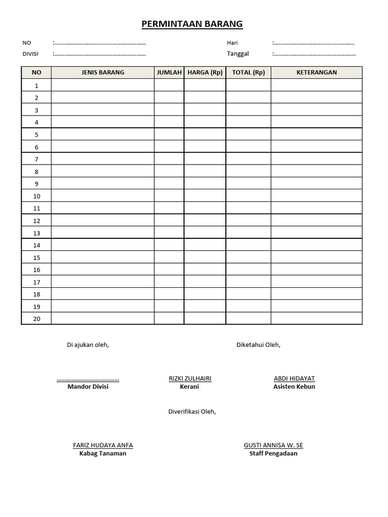 Form Permintaan Barang | PDF