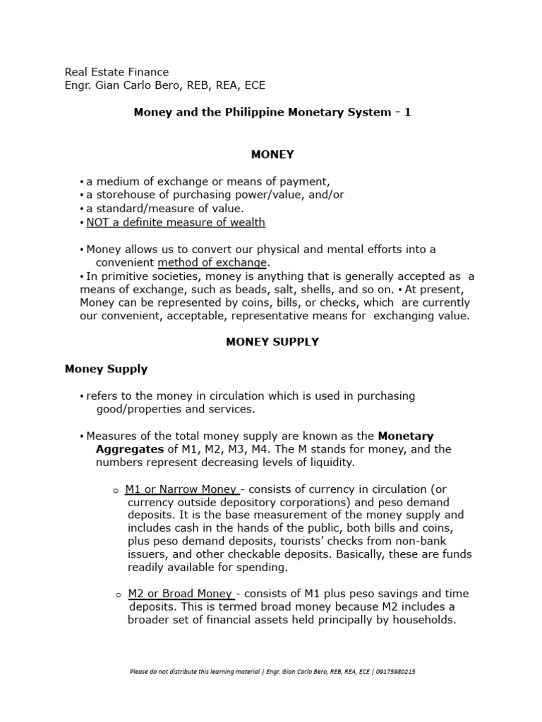 Notes 1 - Money and The Philippine Monetary System | PDF | Money Supply ...