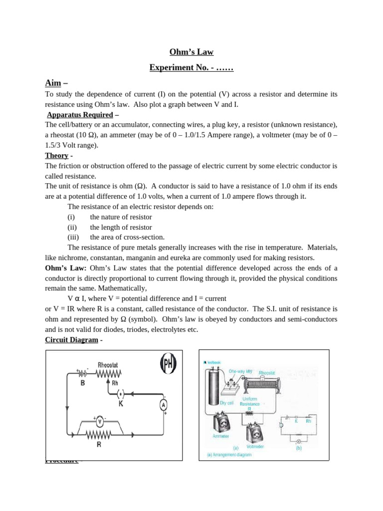 X- Ohm's Law Experiment | PDF | Electrical Resistance And Conductance ...
