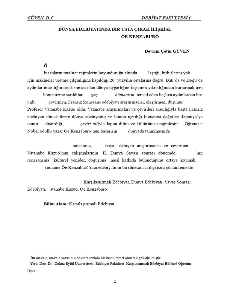 Dünya Edebiyat - Nda Bir Usta - Rak - Li - Kisi - Vatanabe Kazuo Ve OE KENZABURO (#388280 ...