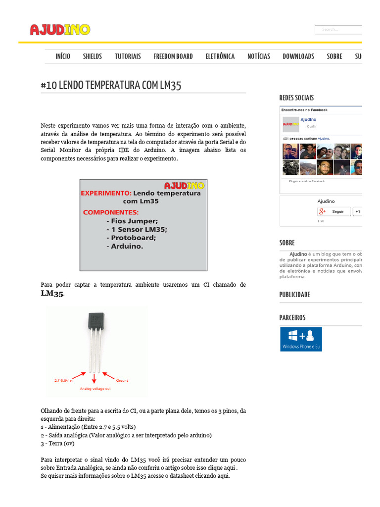 Ajudino Arduino - #10 Lendo Temperatura Com LM35 | PDF | Arduino | Informática