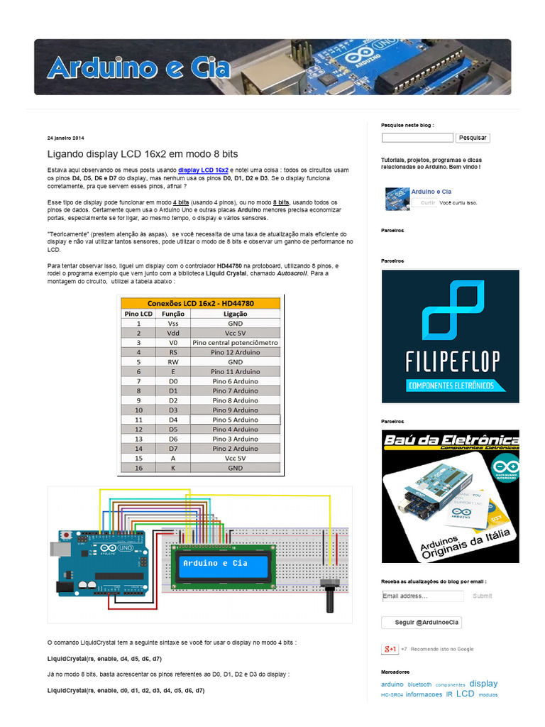 Arduino & Cia - Ligando Display LCD 16x2 em Modo 8 Bits | PDF | Arduino | Informática