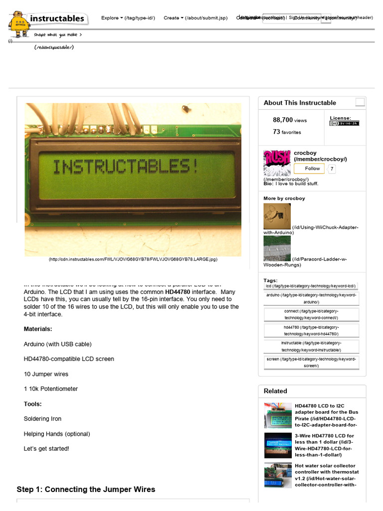 Connecting An Lcd To The Arduino Pdf Liquid Crystal Display Arduino