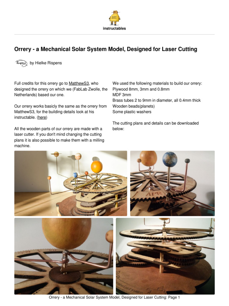 Orrery A Mechanic Solar System Model Designed For | PDF | Physical ...