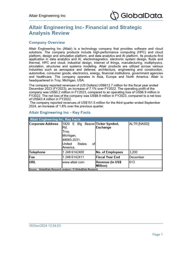 GD Explorer - Altair Engineering Inc - Profile - 161124 | PDF | Information Technology | Computing