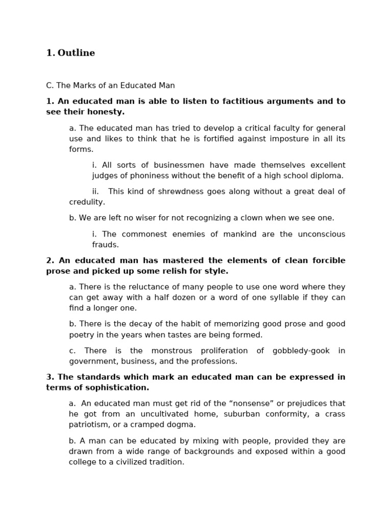 The Marks of An Educated Man Outline | PDF | Knowledge | Cognition