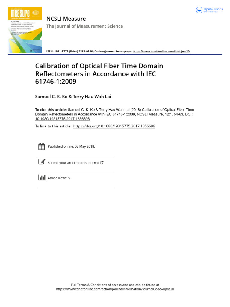 Calibration of Optical Fiber Time Domain Reflectometers in Accordance ...