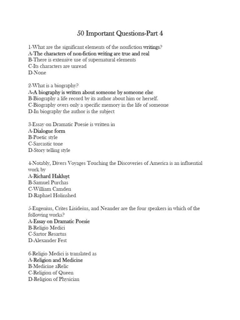 50 Important Questions Part-4 | PDF | Thomas Carlyle | Samuel Johnson