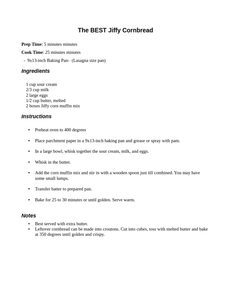 Ultimate Jiffy Cornbread Recipe | PDF | Cooking, Food & Wine