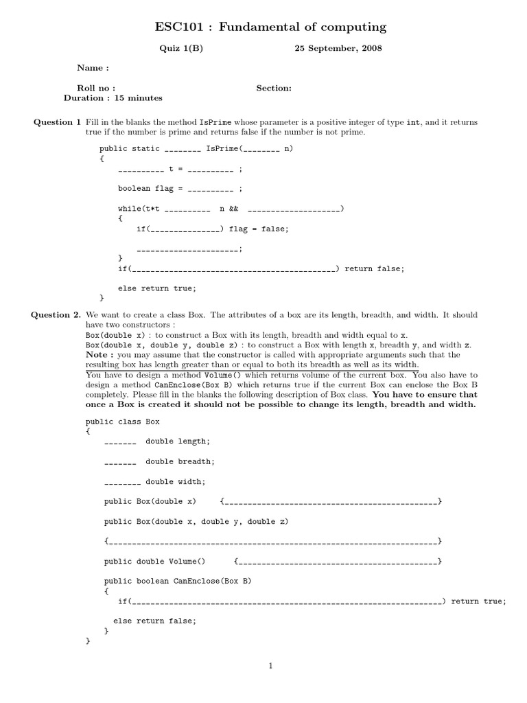 quiz2b | PDF | Parameter (Computer Programming) | Constructor (Object Oriented Programming)