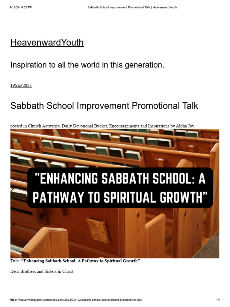 Enhancing Sabbath School Experience | PDF | Sabbath In Christianity | Jesus
