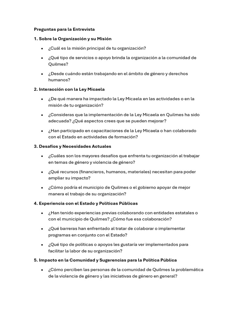 Preguntas para La Entrevista | PDF | Comunidad | Violencia