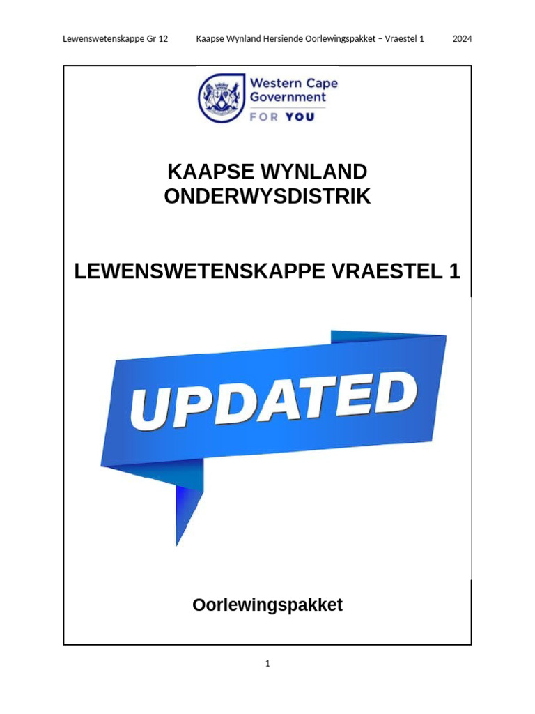 Hersiende LW Oorlewingspakket Vraestel 1 - 2024 | PDF