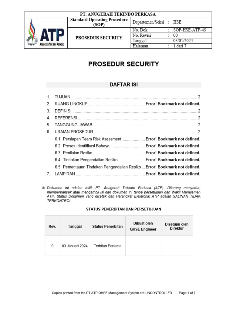 SOP-HSE-ATP-045 Prosedur Security | PDF