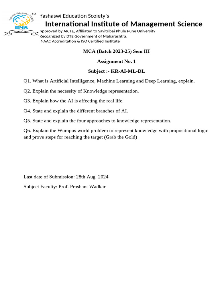 Assignment 1 KR-AI-ML-ML | PDF