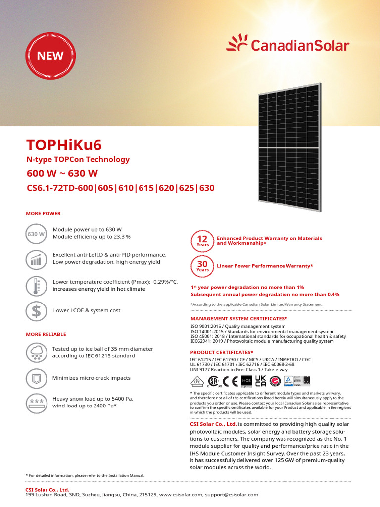 Canadian Solar TOPHiKu6 CS6.1-72TD 630 Monofacciale v1.7 EN D35-Hail ...