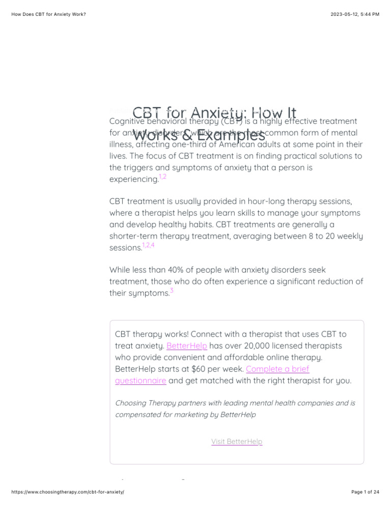 How Does CBT For Anxiety Work? | PDF | Cognitive Behavioral Therapy ...