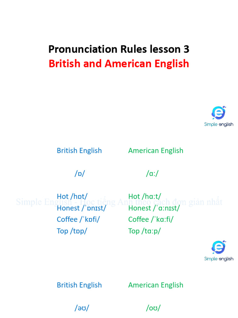 Pronunciation Rules Lesson 3 - British and American English | PDF