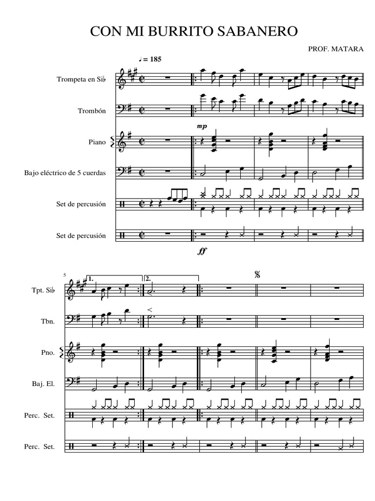 Pista Completa de Con Mi Burrito Sabanero en G | PDF