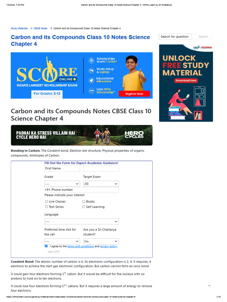 Carbon and Its Compounds Class 10 Notes Science Chapter 4 - Infinity ...