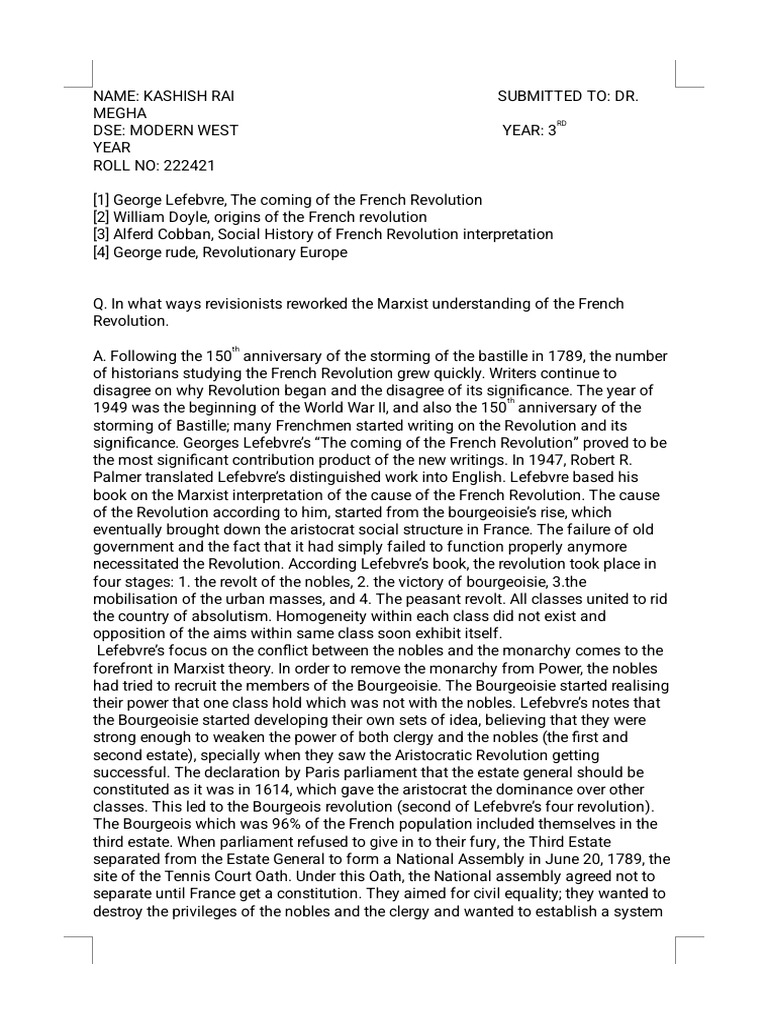 French Revolution: Marxist vs. Revisionist | PDF | Bourgeoisie | French ...