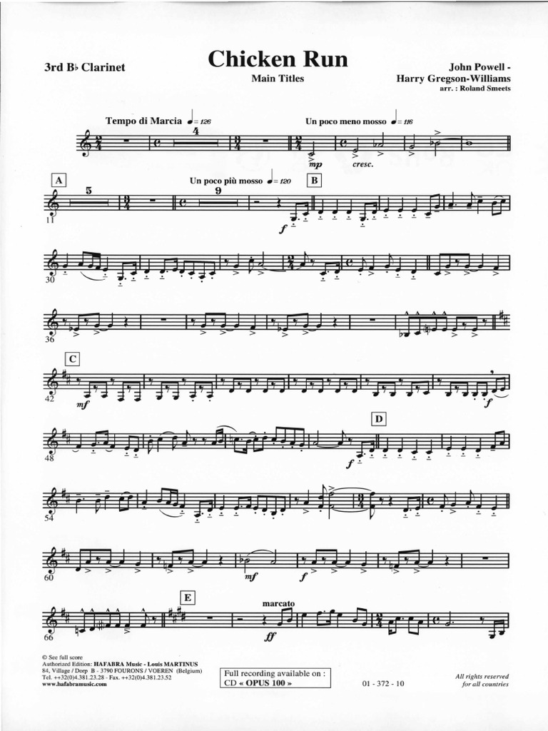 3rd B Clarinet Arrangement of Chicken Run | PDF | Rhythm And Meter ...
