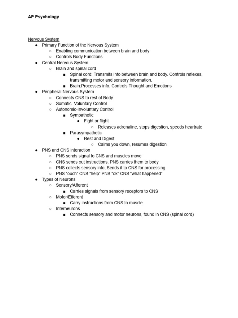 AP Psych Notes | PDF | Neuron | Nervous System