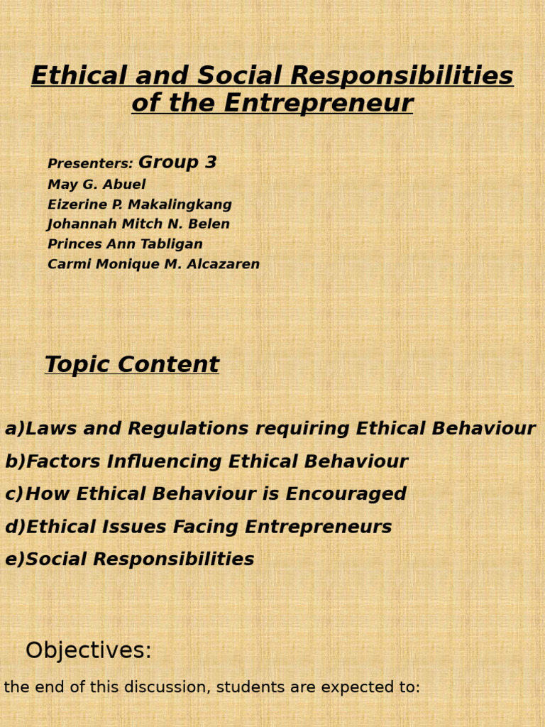 Ethical and Social Responsibilities of The Entrepreneur (Final) | PDF ...