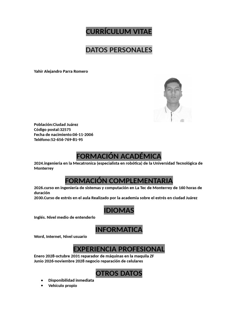 Currículum Vitae: Datos Personales | PDF