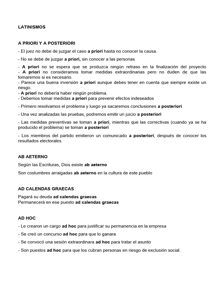 Latinismos: Significados y Usos | PDF | A priori y a posteriori ...