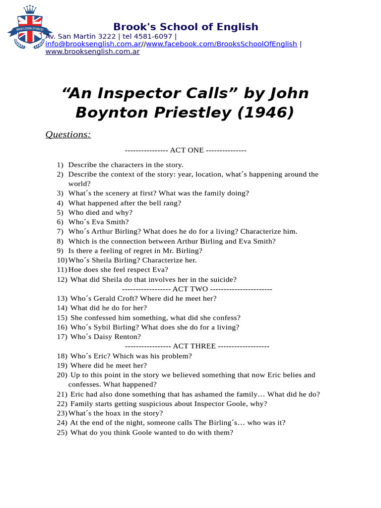 An Inspector Calls | PDF | English Language Plays | West End Theatre