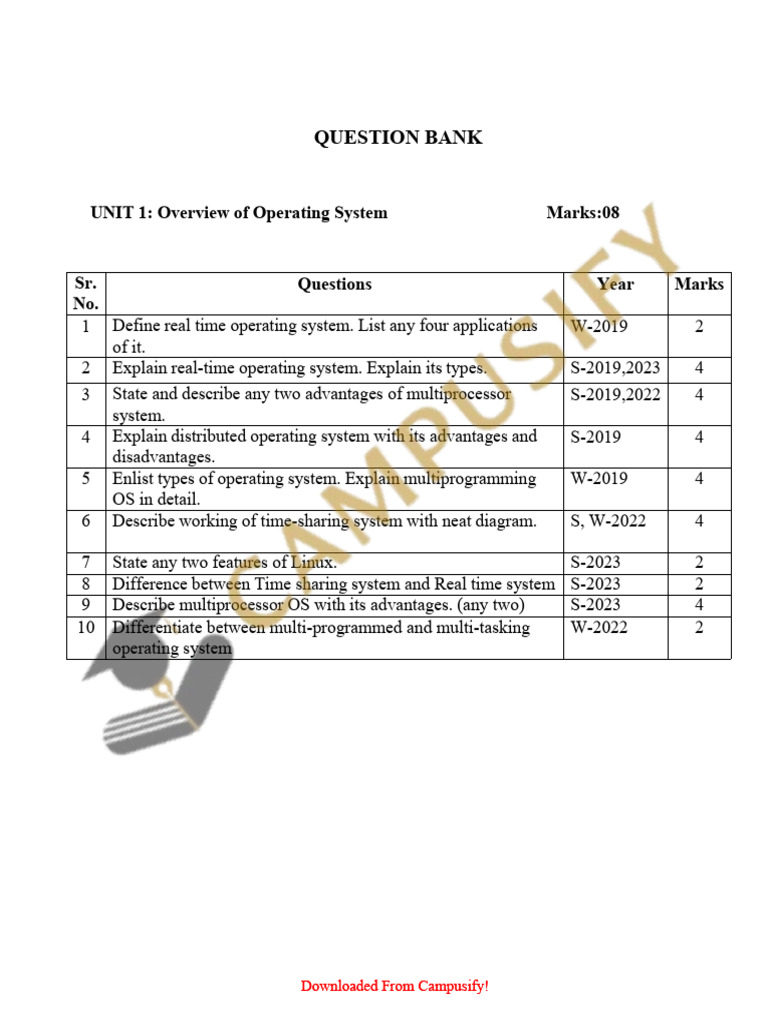 OSY Unit Wise QB by Campusify | PDF | Scheduling (Computing ... OSY Unit Wise QB by Campusify | PDF | Scheduling (Computing ...