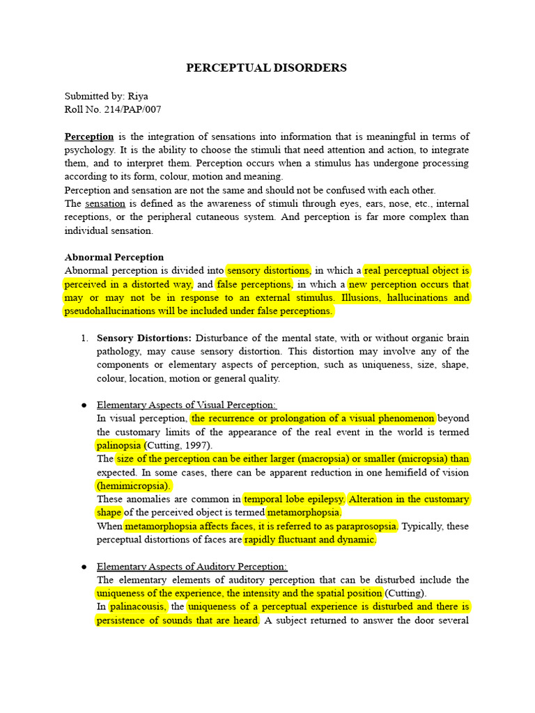 Perceptual disorders | PDF | Perception | Hallucination