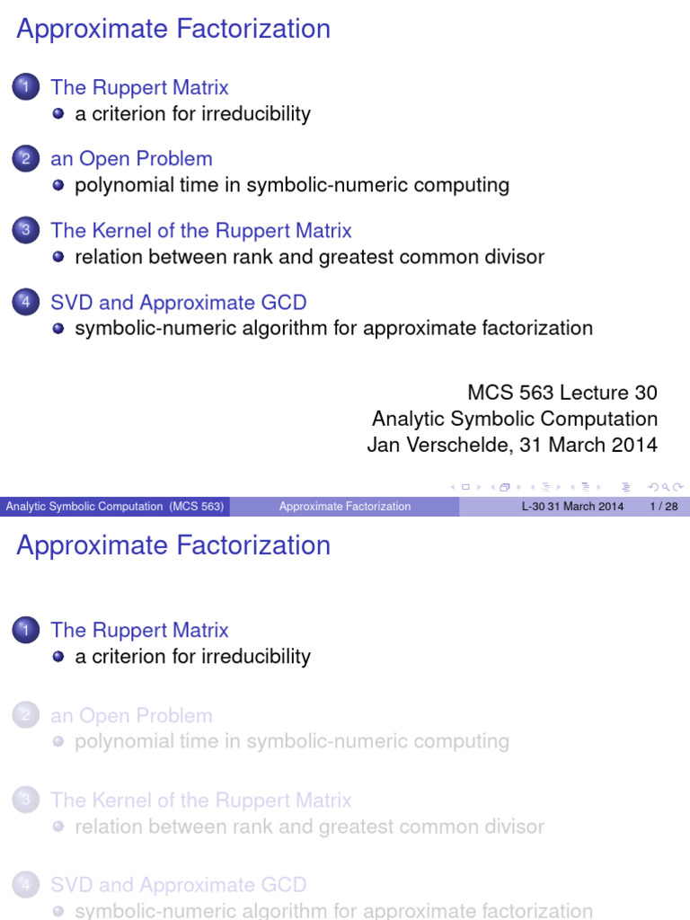 Approximate Factorization | PDF | Factorization | Polynomial